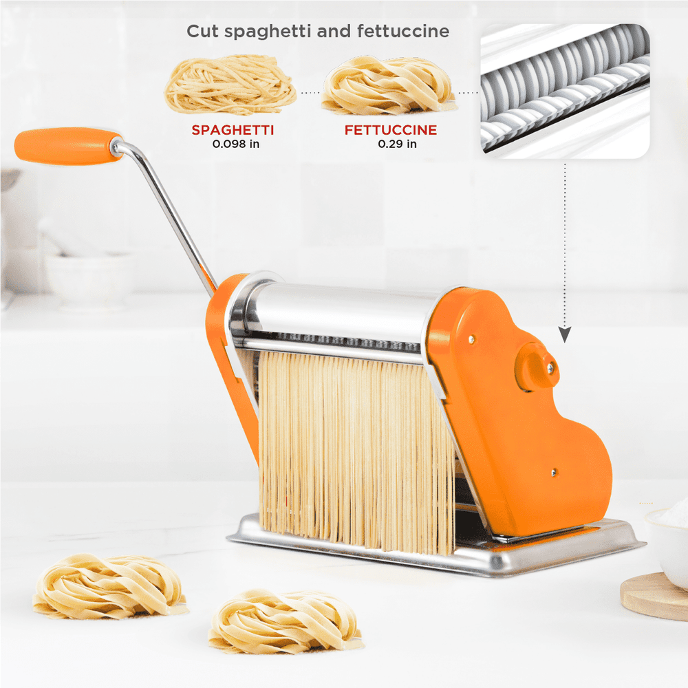 Classic 200 Orange Pasta Maker Machine With Hand Crank And Two Clamps ...
