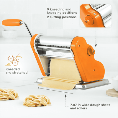 Classic 200 Orange Pasta Maker Machine With Hand Crank And Two Clamps ...