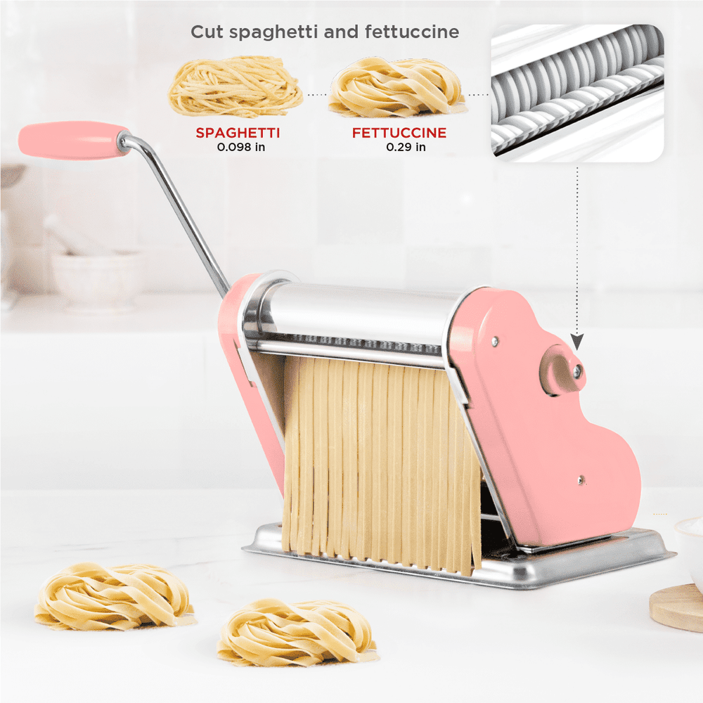 Classic 200 Pink Pasta Maker Machine With Hand Crank And Two Clamps ...