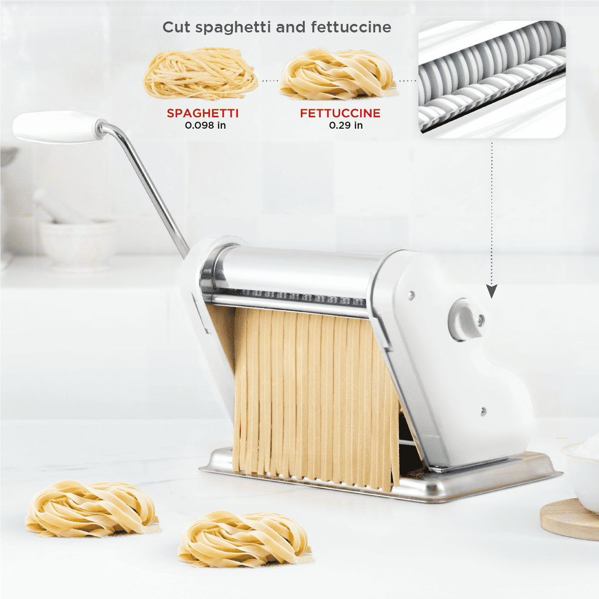Pastalinda Classic 200 White Pasta Maker Machine With Hand Crank And ...