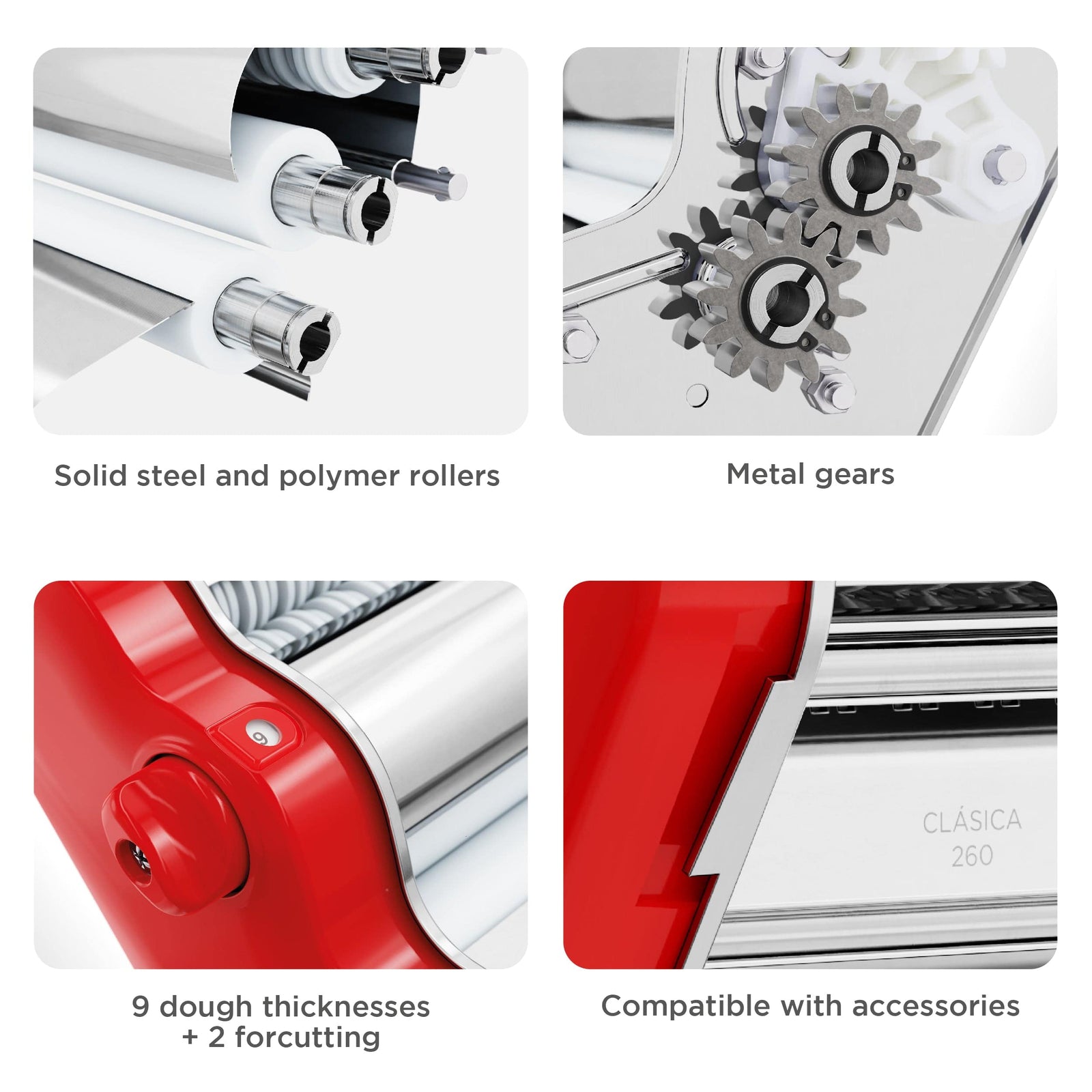 Classic 260 Red Pasta Maker Machine With Hand Crank And Two Clamps ...