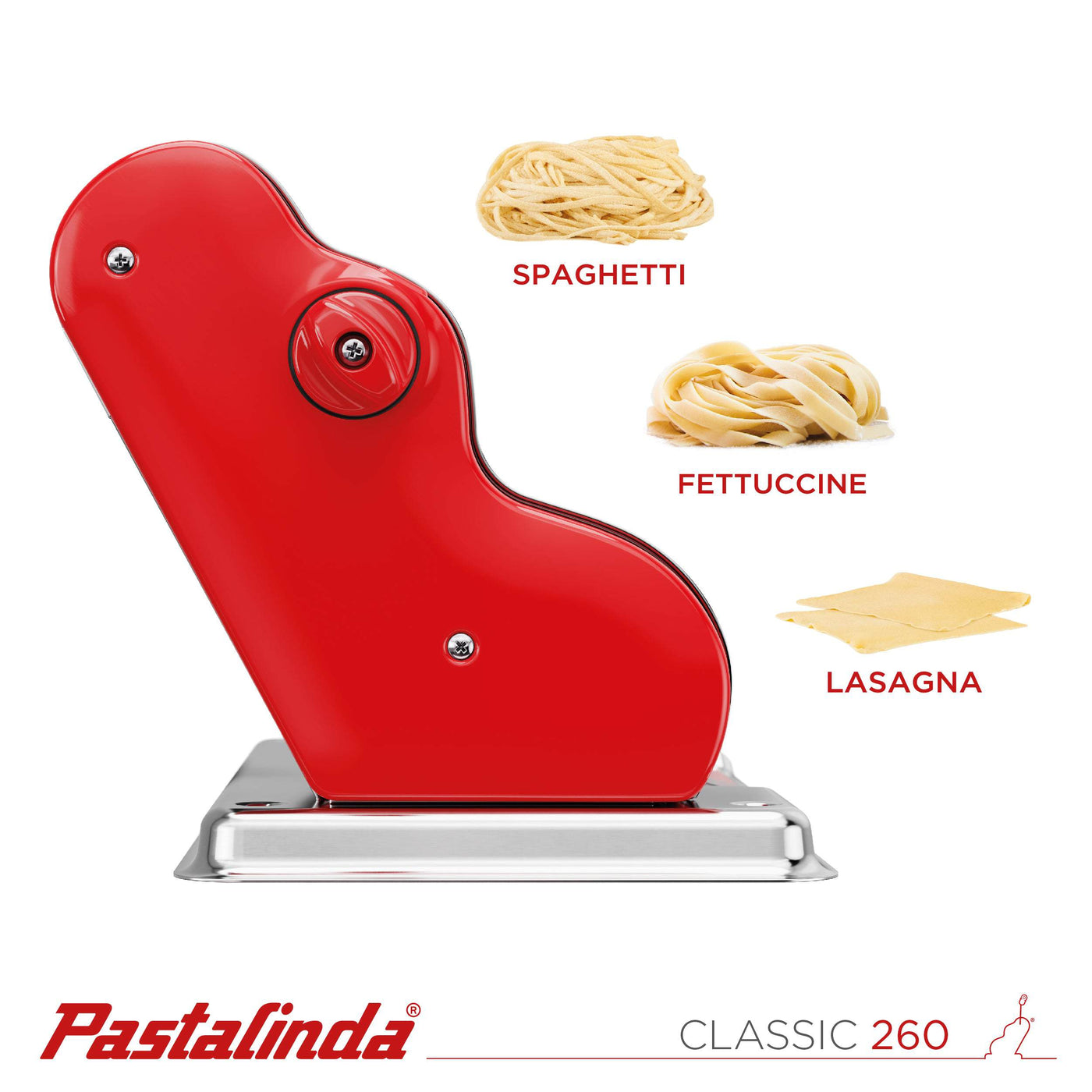 Classic 260 Red Pasta Maker Machine With Hand Crank And Two Clamps ...